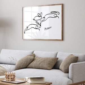 Minimalist Picasso Rabbit Line Drawing, Cubism Rabbit Line Art, Picasso ...