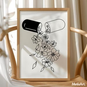 Floral Pill Capsule Poster, Botanical Pharmacy Art, Prescription Print ...