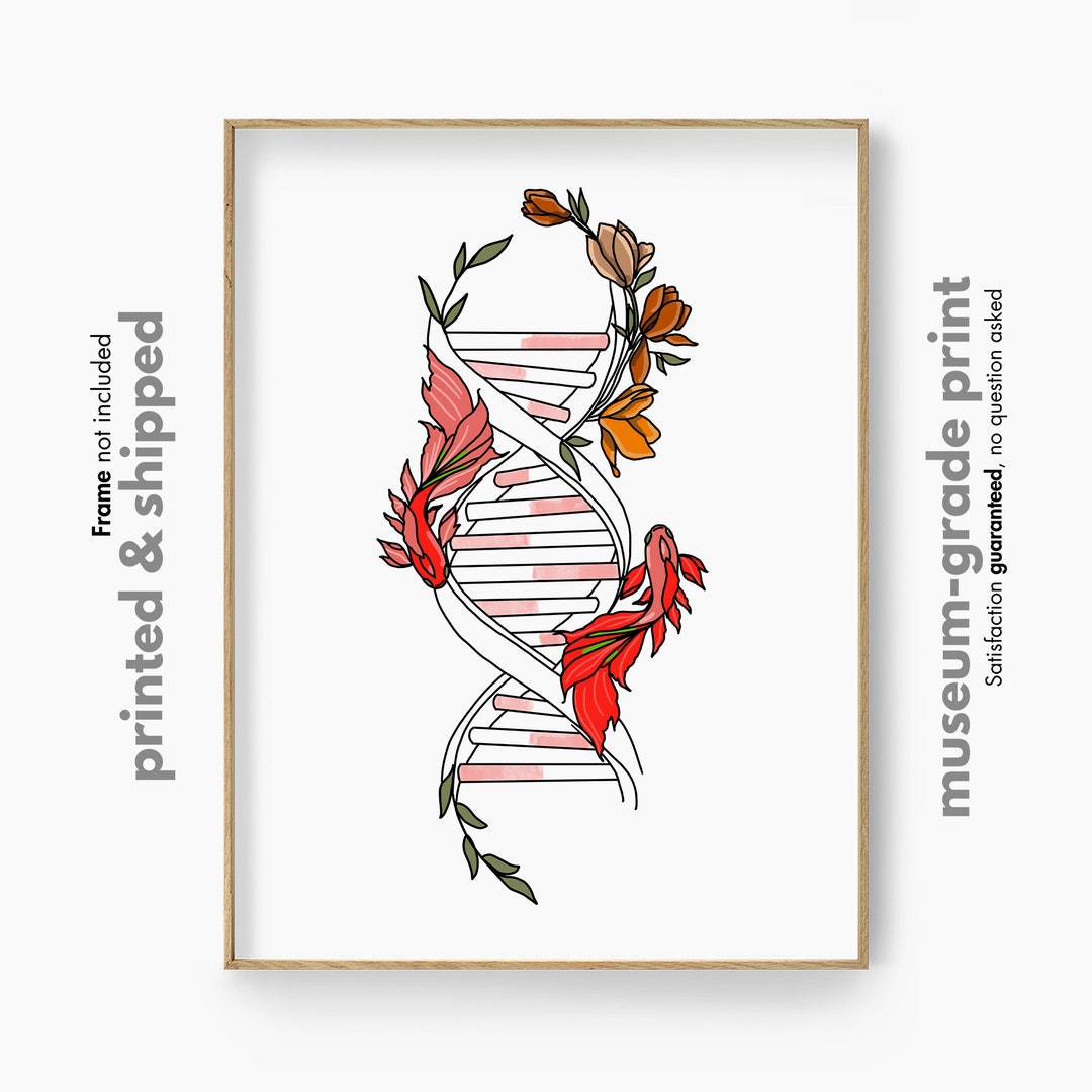 Floral Double Helix Poster, Microbiology Art, Medical Symbol Print ...