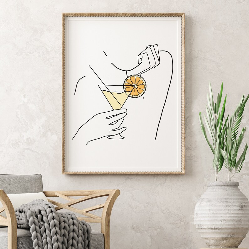 Woman Cocktail Line Art Print Minimalist Cocktail Gift - Etsy