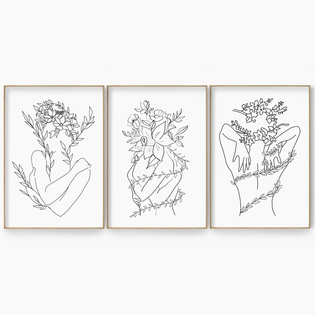 Flower Woman Line Art Set Single Line Art Print Woman Line Drawing Set ...