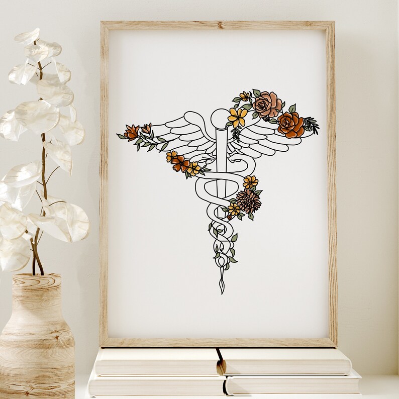 Floral Caduceus Poster Medical School Gift Doctor Graduation - Etsy
