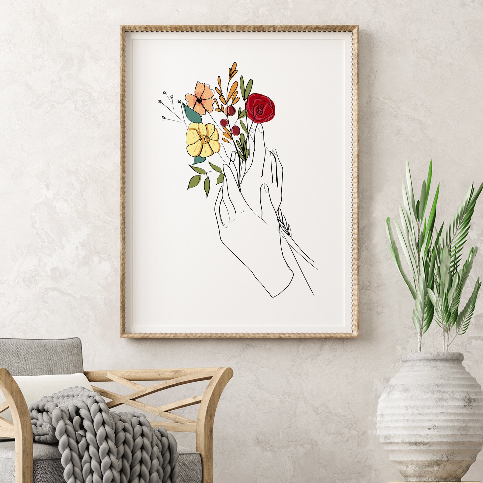 Flowers in Woman Hand Art Print Flowers Bouquet in Hand - Etsy