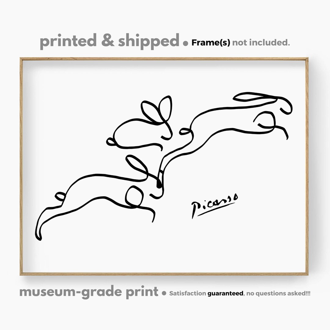 Minimalist Picasso Rabbit Line Drawing, Cubism Rabbit Line Art, Picasso ...