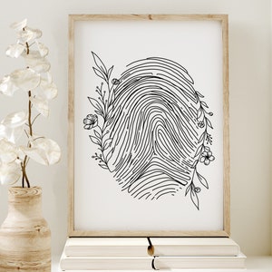 Floral Fingerprint Print, Monochrome Line Art, CSI Office Wall Art ...