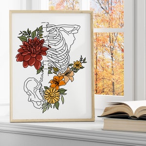 Floral Rib Cage Anatomy Print, Flower Skeleton Art Poster, Orthopedic ...
