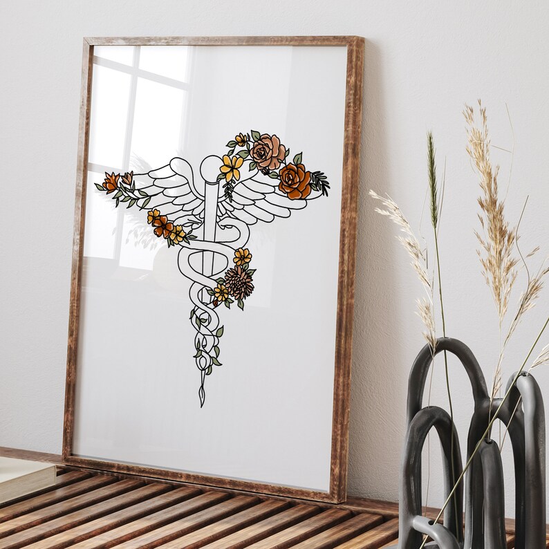 Floral Caduceus Poster Medical School Gift Doctor Graduation - Etsy