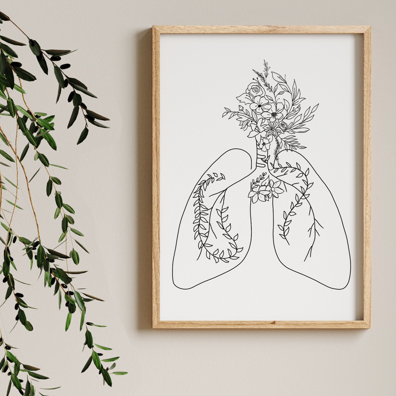 Minimal Human Lungs Line Art Floral Lungs Poster Black and | Etsy