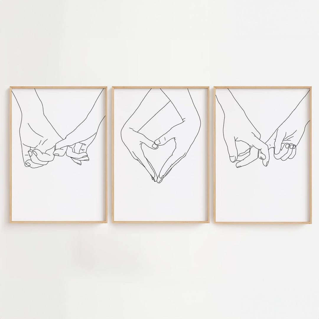 Couple Hands Line Art Print, Hands Line Drawing, Set of 3 Prints ...