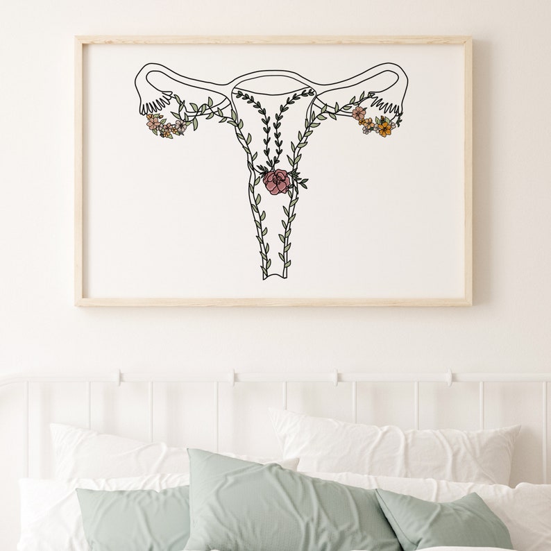 Uterus Art Poster Uterus Line Art Print Flower Uterus - Etsy