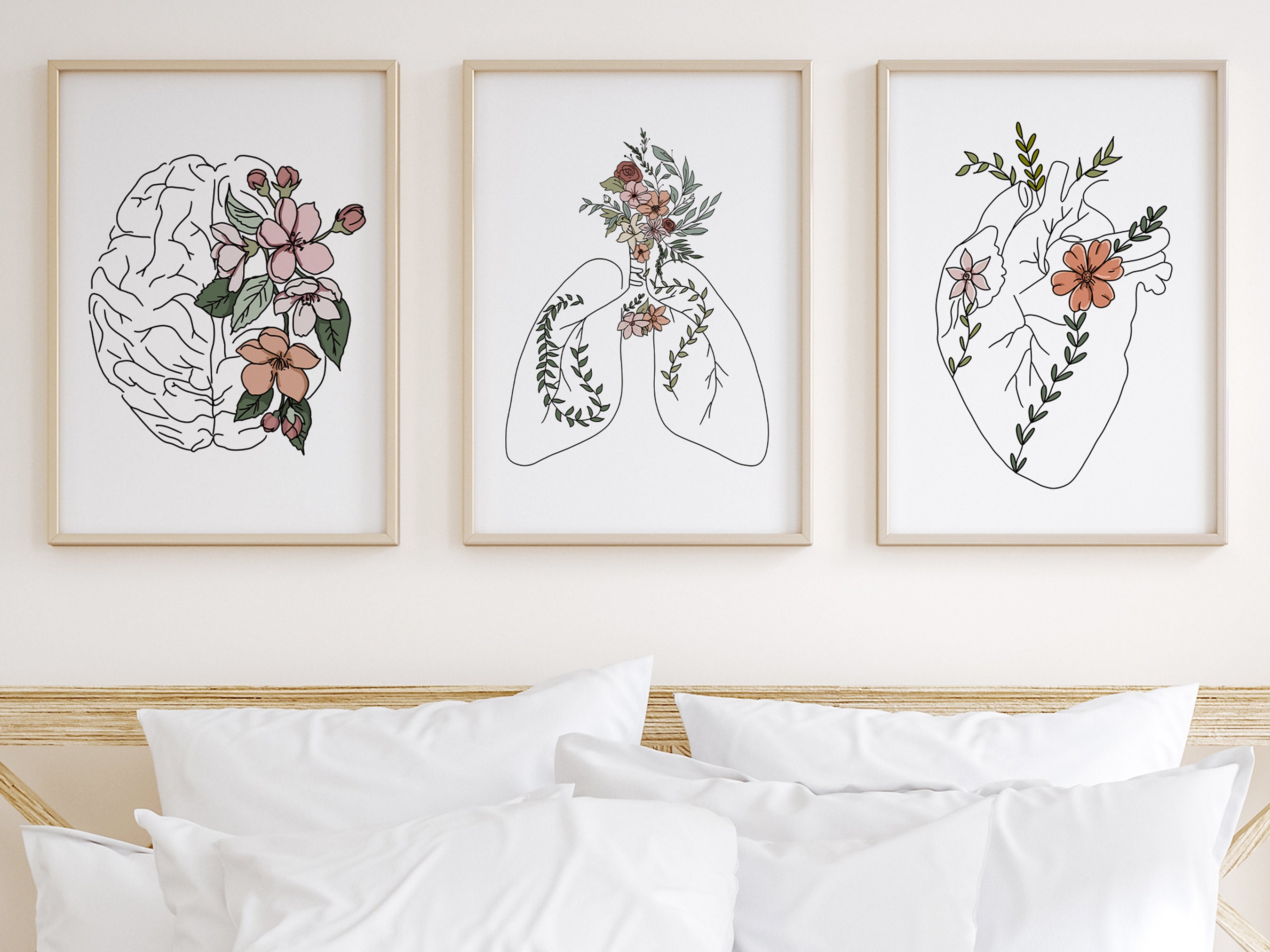 Floral Medical Poster Set of 3 Flower Anatomy Art Print Set - Etsy