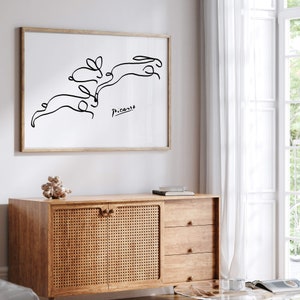 Minimalist Picasso Rabbit Line Drawing, Cubism Rabbit Line Art, Picasso ...