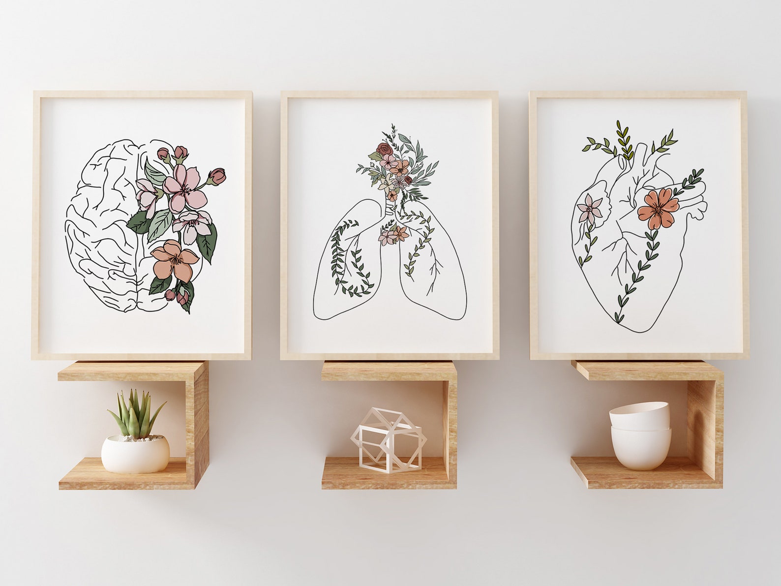 Floral Medical Poster Set of 3 Flower Anatomy Art Print Set - Etsy