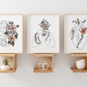 Floral Medical Poster Set of 3 Flower Anatomy Art Print Set - Etsy