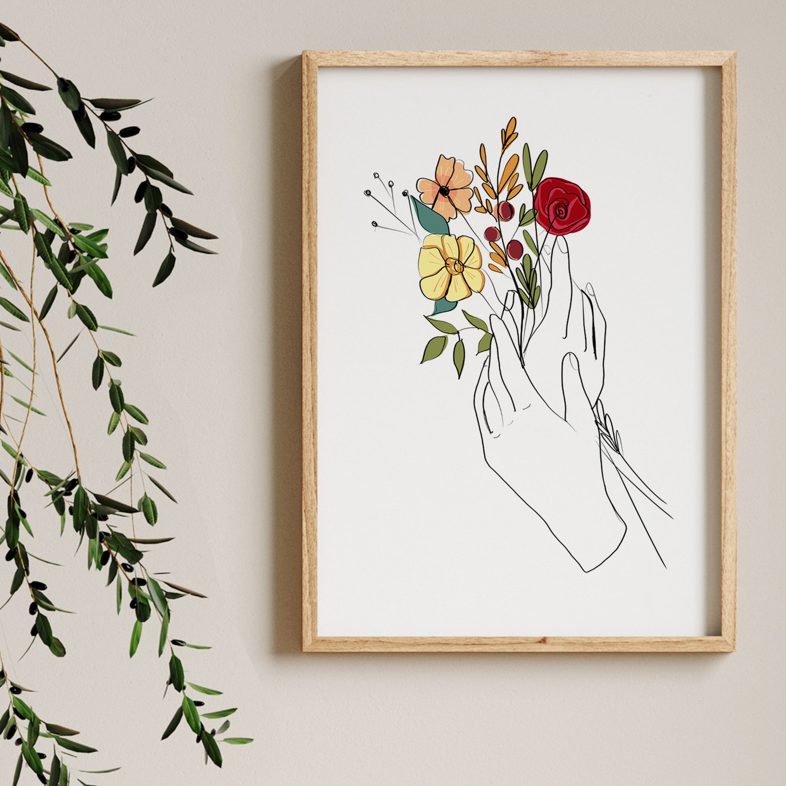 Flowers in Woman Hand Art Print Flowers Bouquet in Hand - Etsy
