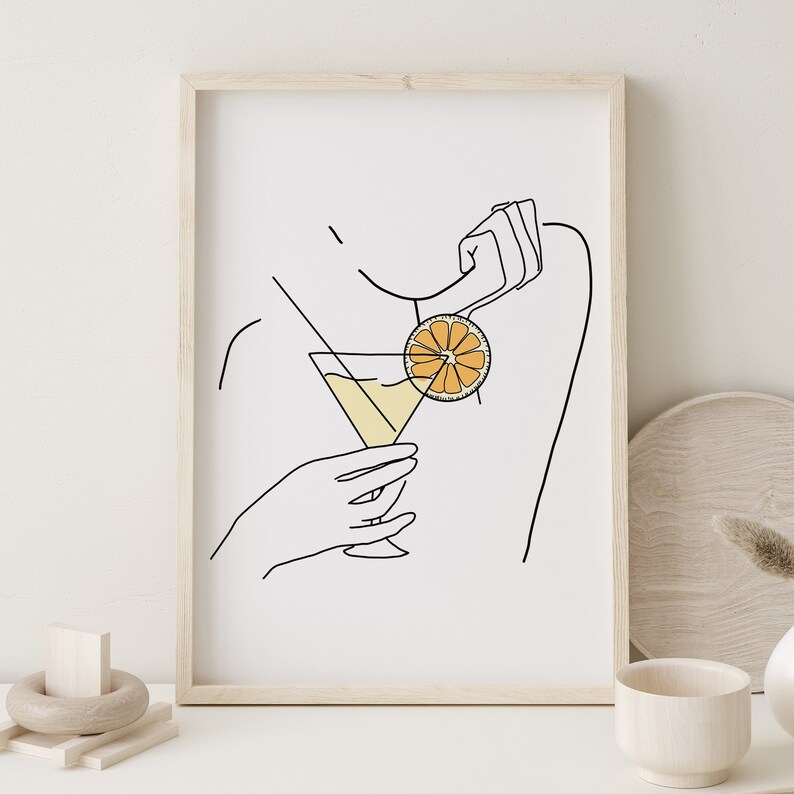 Woman Cocktail Line Art Print Minimalist Cocktail Gift - Etsy