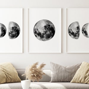 Moon Phases Print Set Celestial Moon Art Modern Boho Poster - Etsy