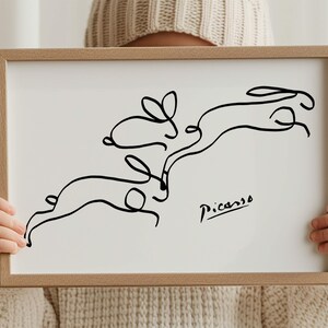 Minimalist Picasso Rabbit Line Drawing, Cubism Rabbit Line Art, Picasso ...