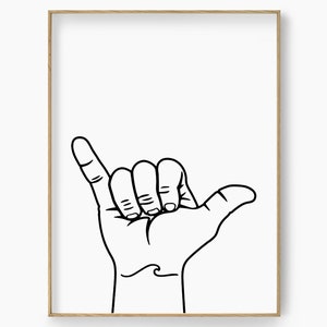 Shaka Hand Printable Wall Art Hang Loose Hand Gesture Mahalo - Etsy