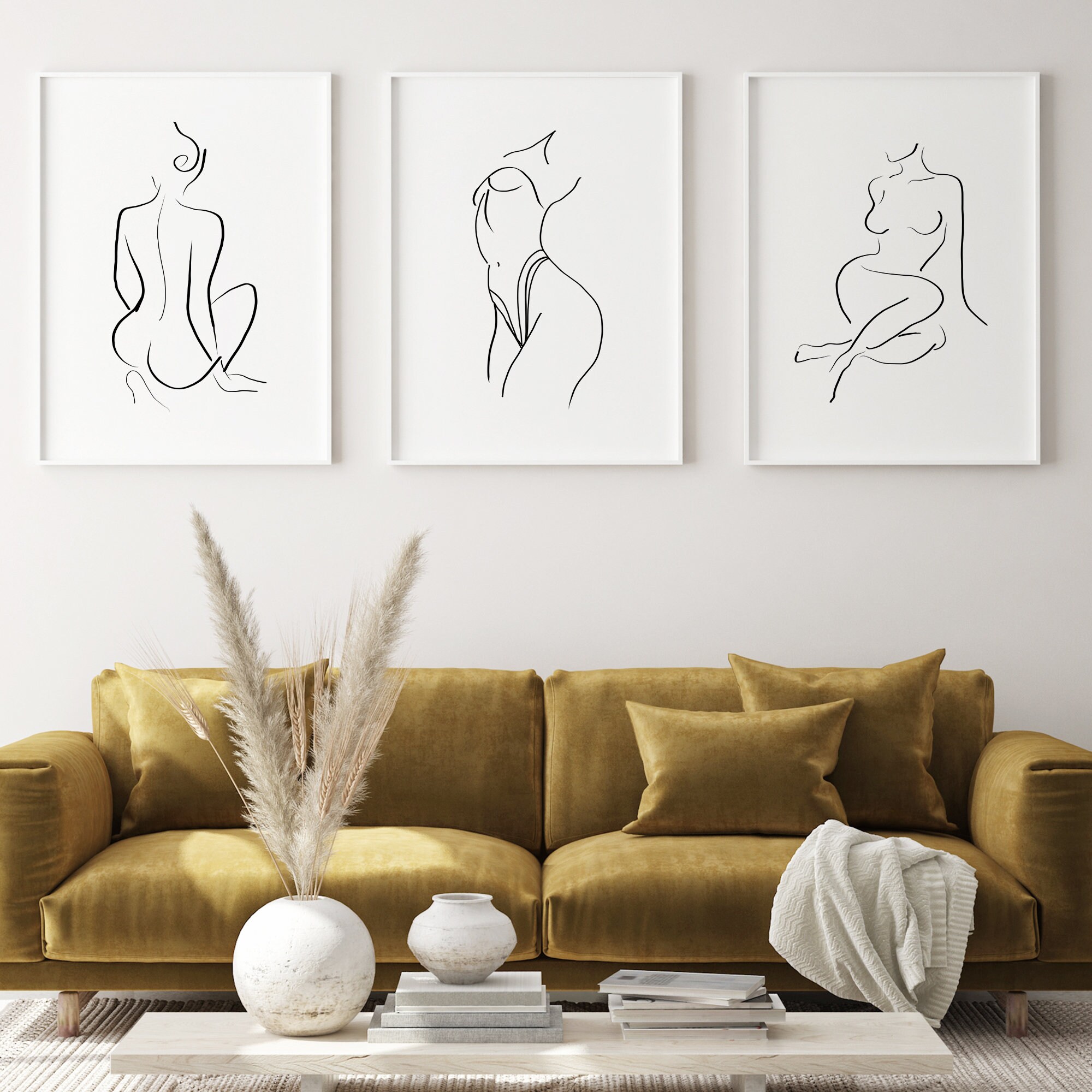 Woman Line Art Print Female Figure Line Art Set Naked Woman | Etsy