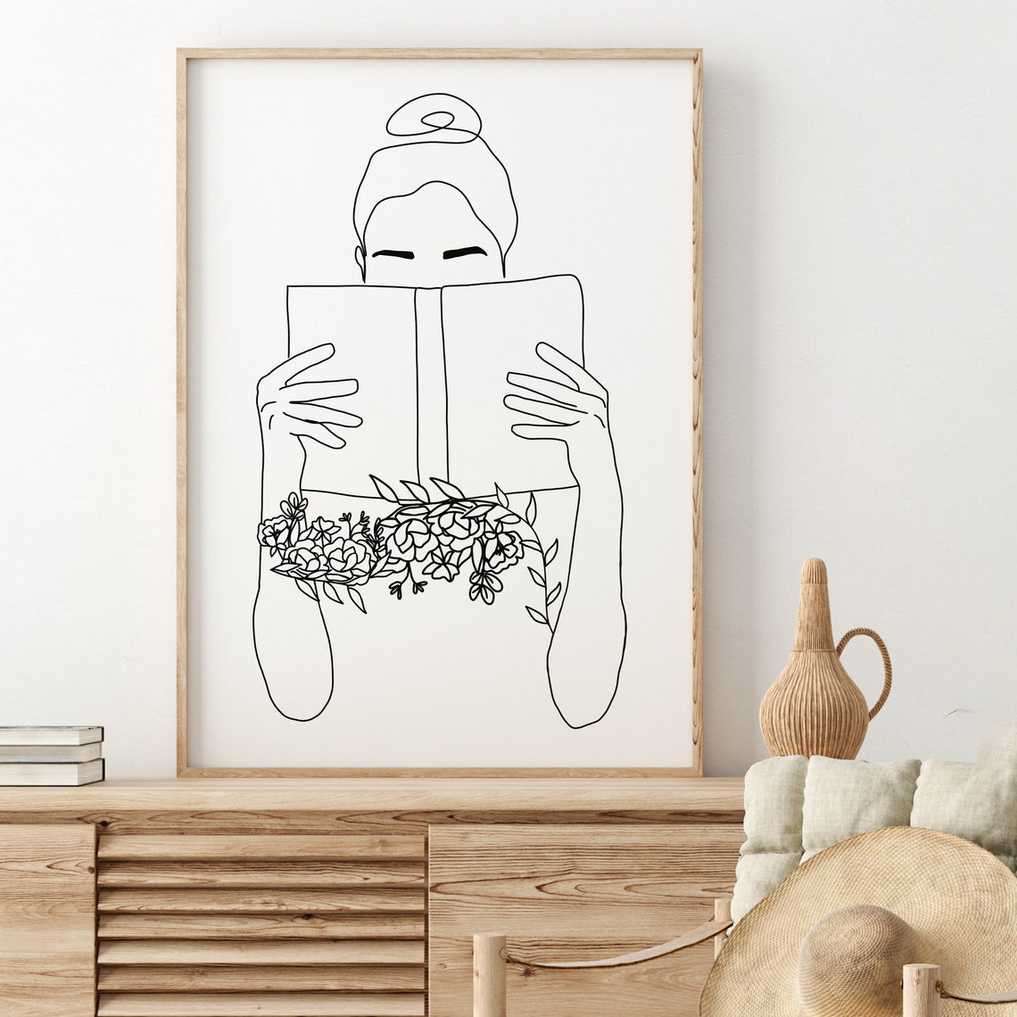 Reading Woman Line Art Woman Book Print Bookworm Poster | Etsy