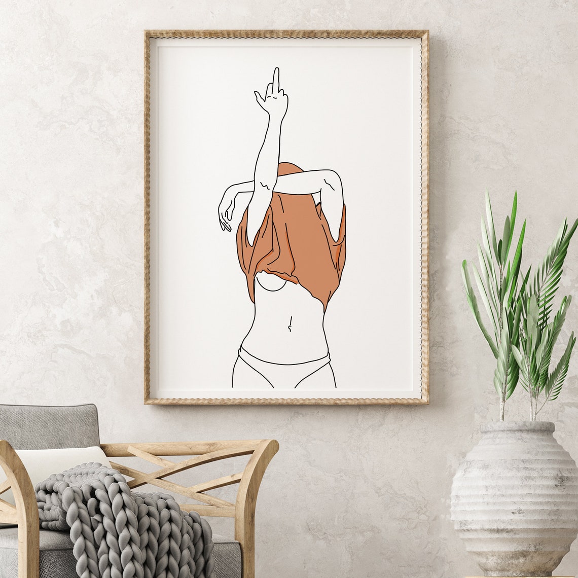 Middle Finger Line Art Print Feminist Wall Art Middle Finger - Etsy