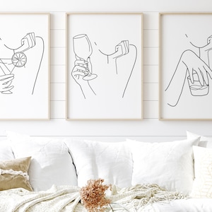 Minimalist Alcohol Line Art Print Set Bar Gallery Wall Art - Etsy