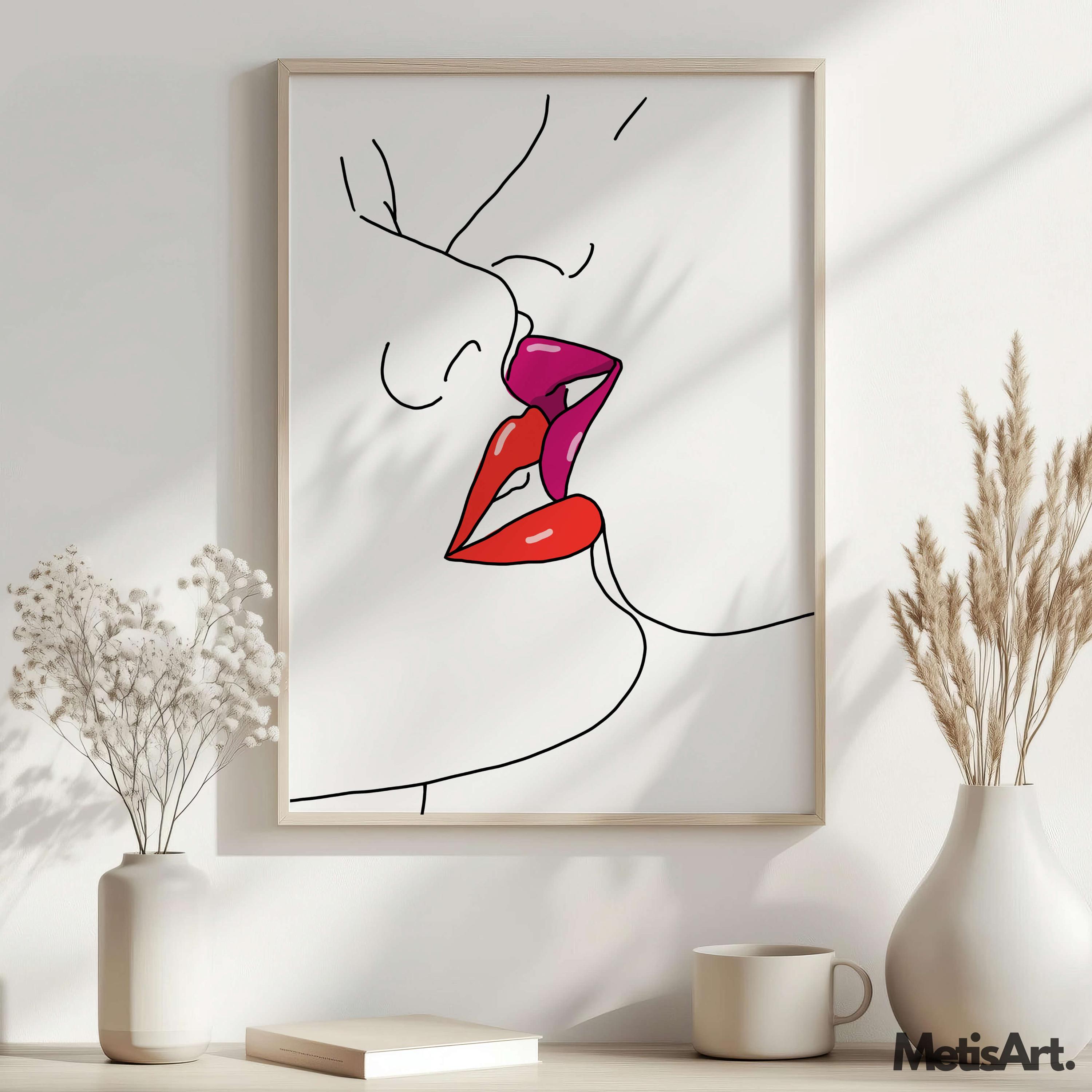 Lesbian Kissing Line Art Print: LGBTQ Valentine's Decor - Etsy