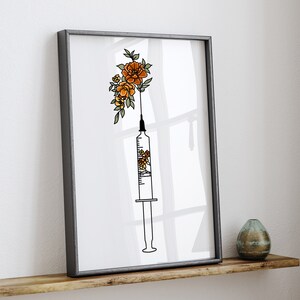 Floral Syringe Art Print, Flower Injector Wall Art, Hypodermic Syringe ...