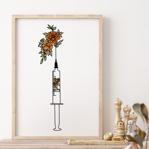 Floral Syringe Art Print, Flower Injector Wall Art, Hypodermic Syringe ...