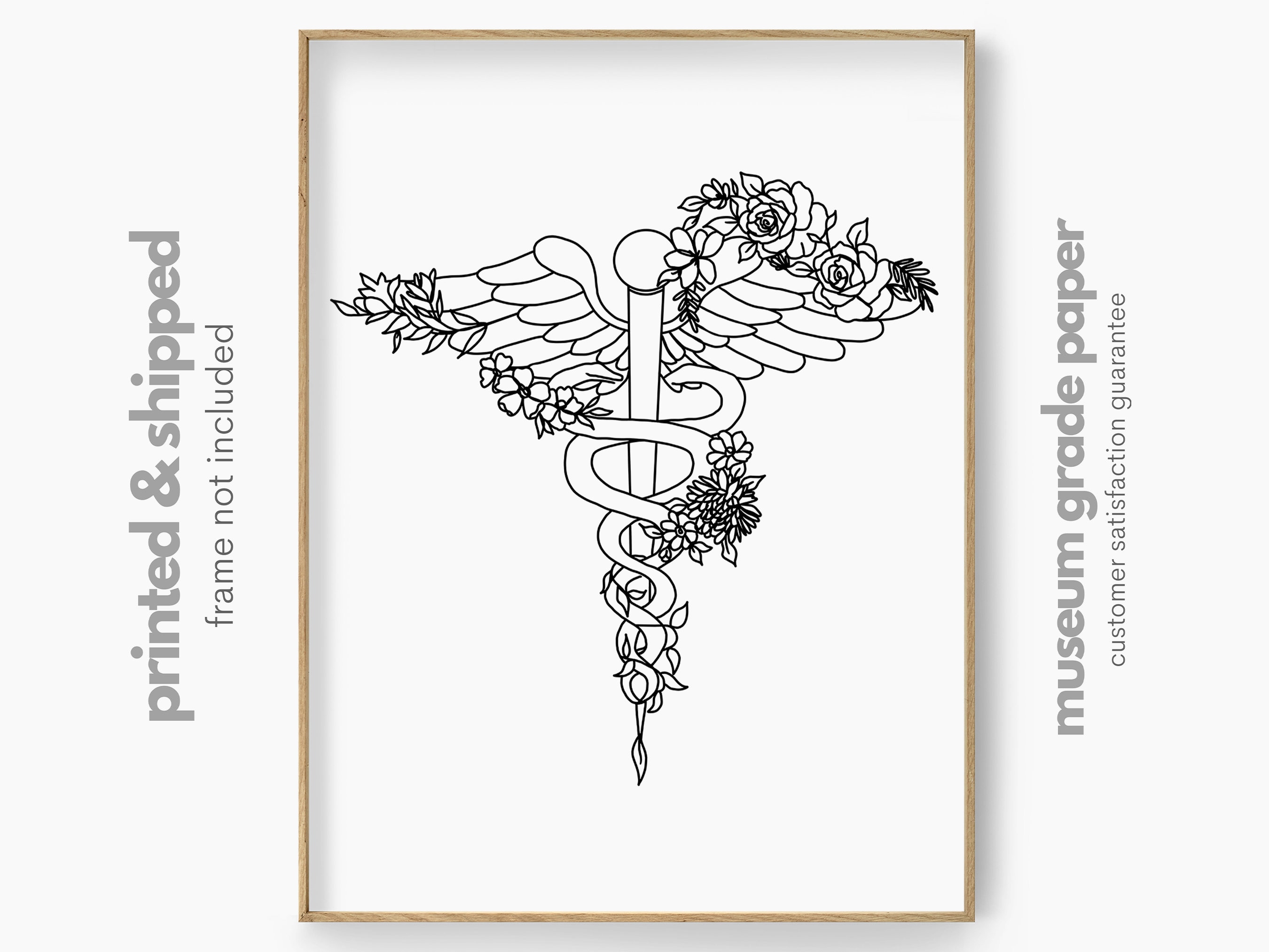 Flowery Caduceus Poster Flower Medical Symbol Botanical - Etsy