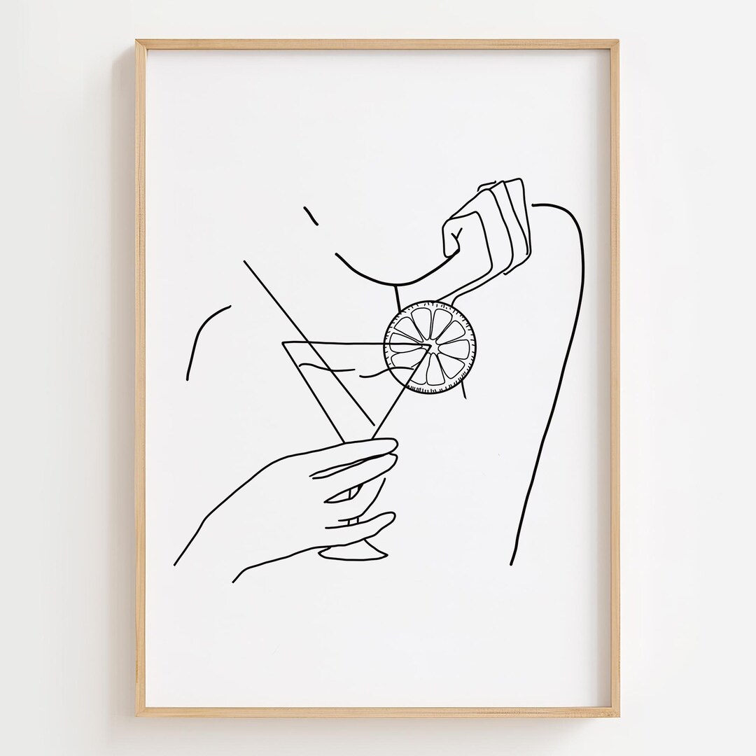 Drink Line Art Print, Fine Line Cocktail Art Print, Simple Bar Poster ...