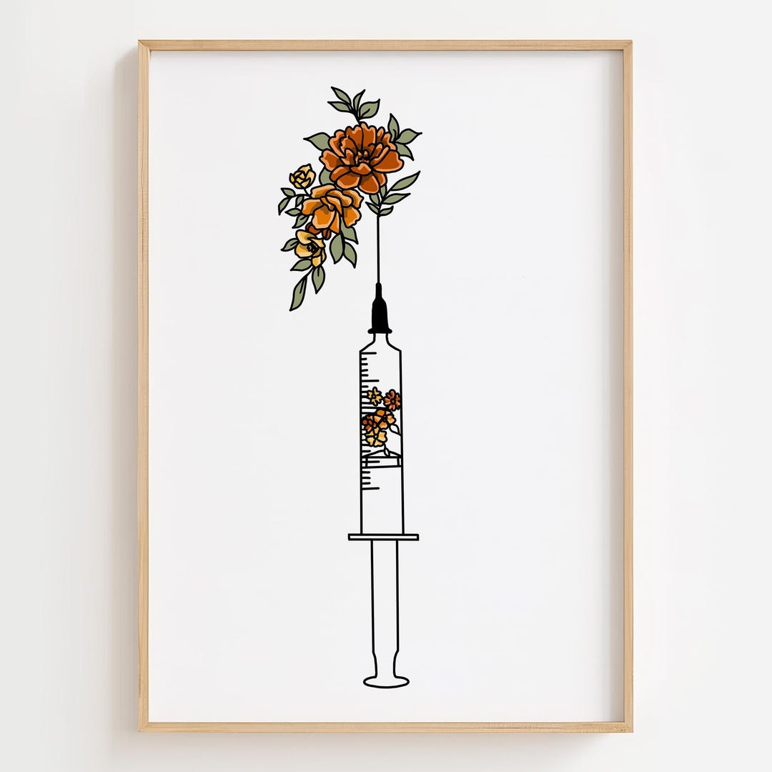 Floral Syringe Art Print, Flower Injector Wall Art, Hypodermic Syringe ...
