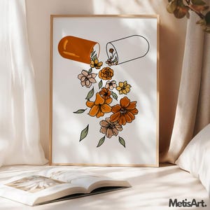Pharmacist Gift, Floral Pill Print, Pharmacy Wall Art, Flower ...