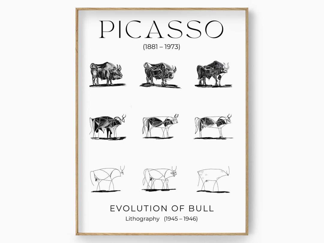 Picasso Evolution of Bull Print, Animal Art Sketch, Picasso Bull Art ...