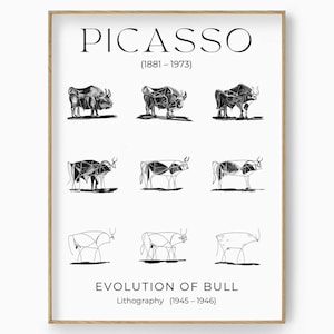 Picasso Evolution of Bull Print, Animal Art Sketch, Picasso Bull Art ...