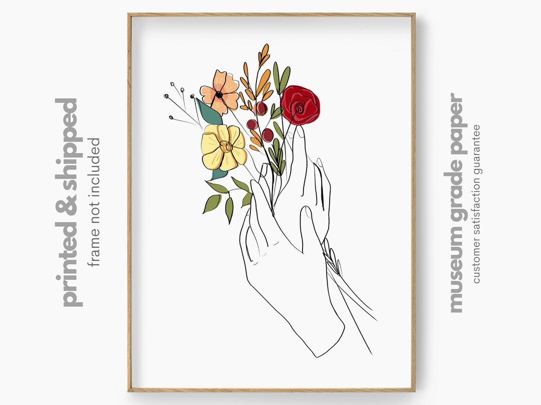 Hands Holding Flower Bouquet Line Art Woman Flower Hands Art - Etsy