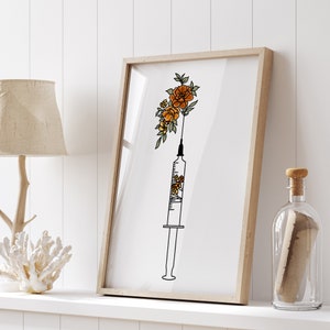 Floral Syringe Art Print, Flower Injector Wall Art, Hypodermic Syringe ...