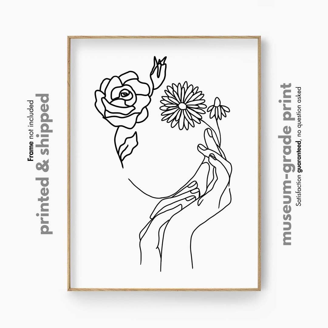 Woman Flower Face Painting, Floral Face Line Art Print, Abstract Female ...