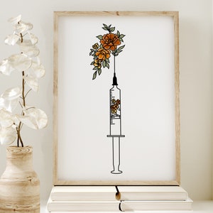 Floral Syringe Art Print, Flower Injector Wall Art, Hypodermic Syringe ...