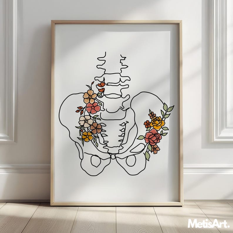 Floral Pelvic Anatomy Wall Art Print for Pelvic Floor, Chiropractic and ...