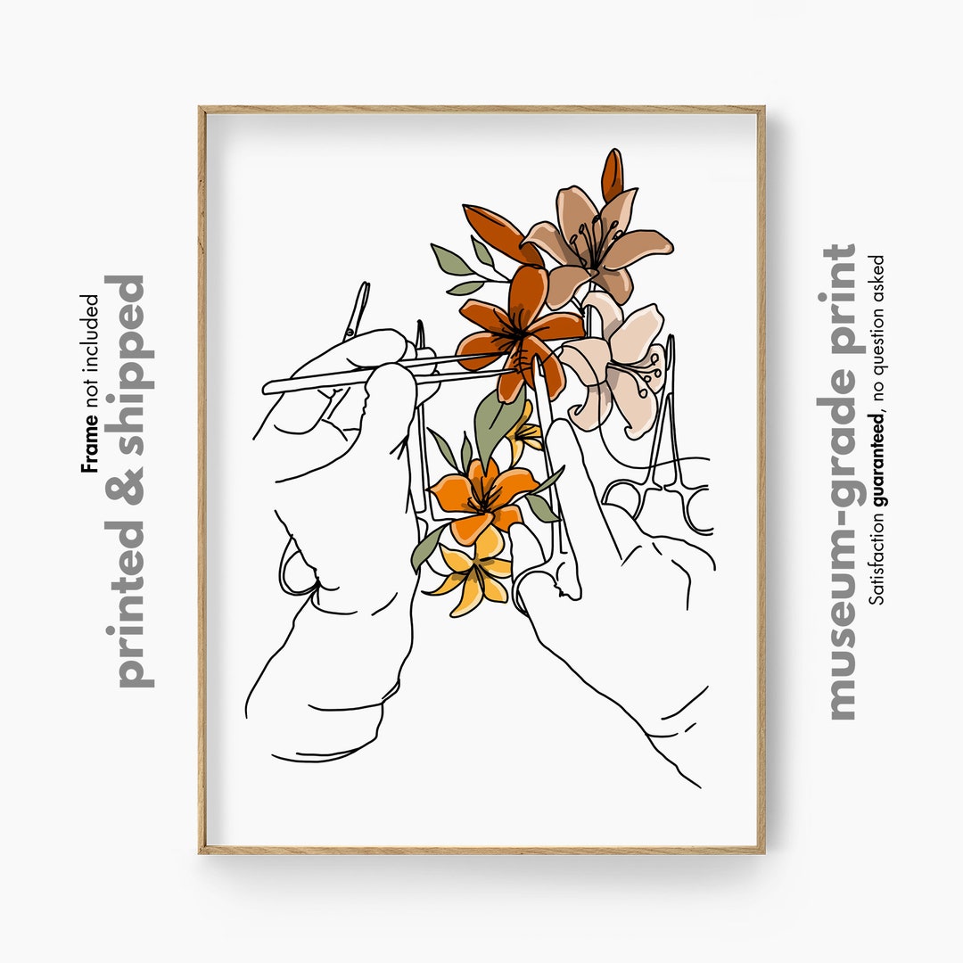 Gift for Recovering Patient, Floral Medical Print, Flower Surgeon Art ...