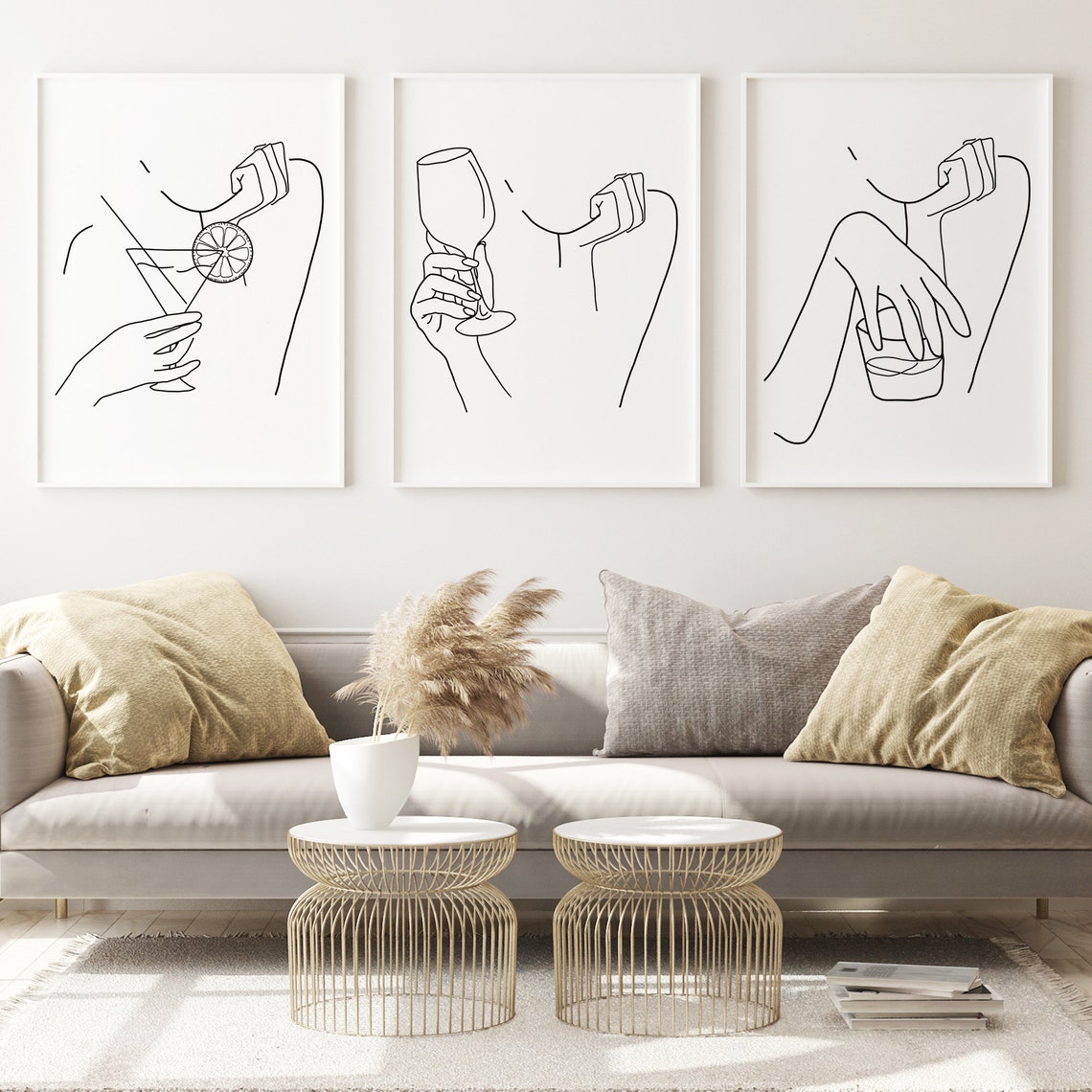 Minimalist Alcohol Line Art Print Set Bar Gallery Wall Art | Etsy