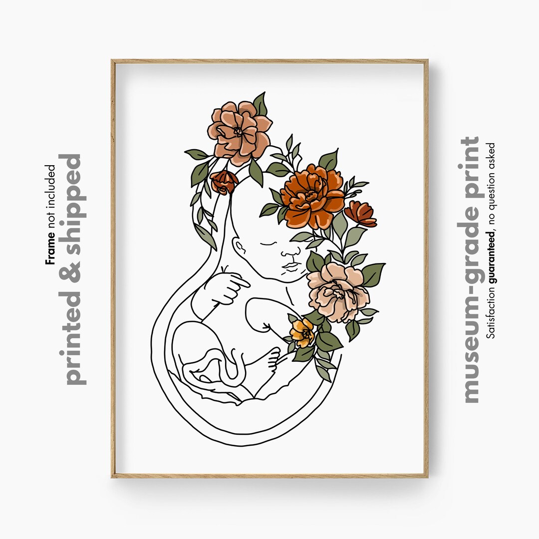 Floral Pregnancy Art Print, Midwife Gift, Obstetrician Gynecology ...