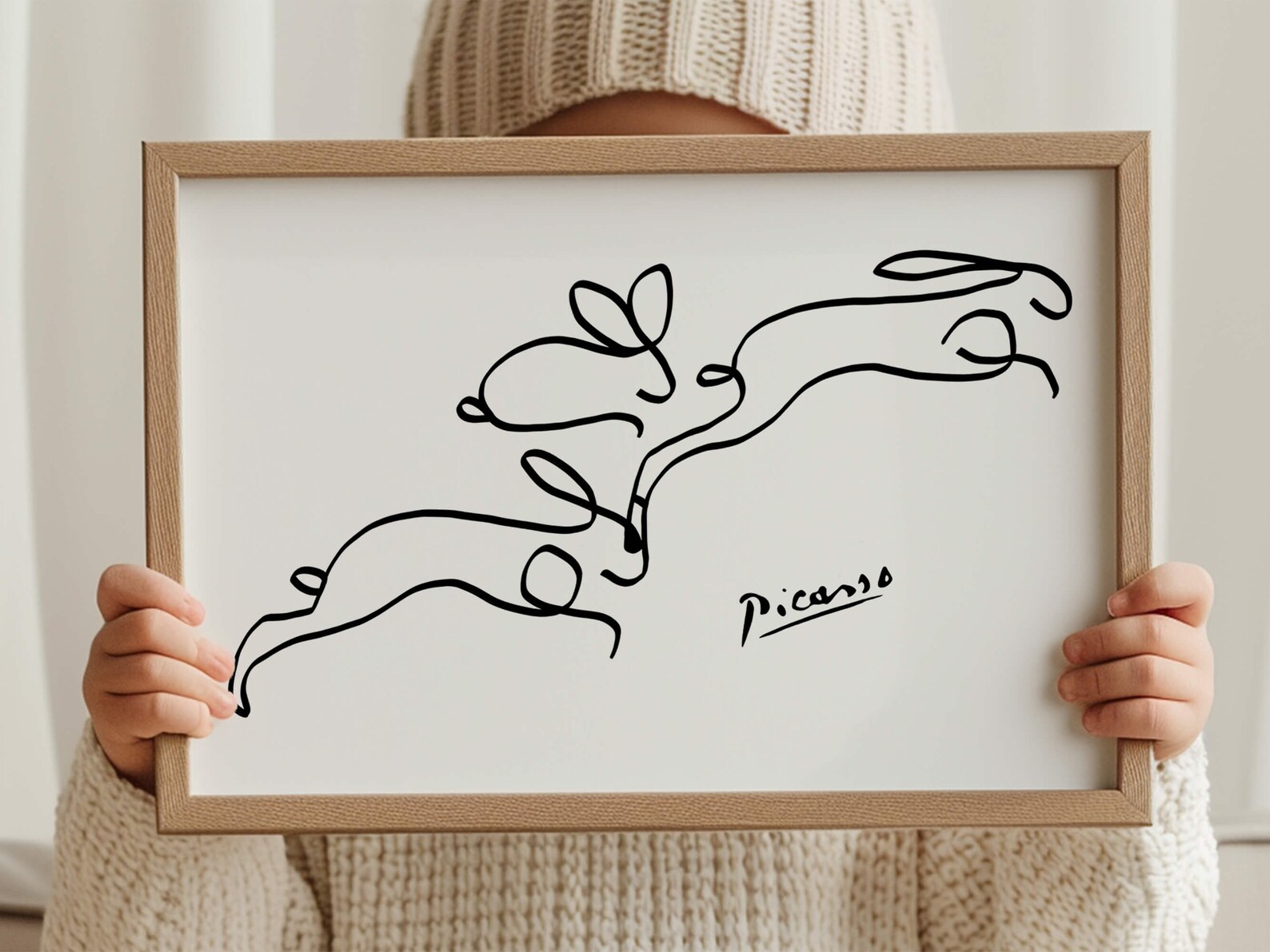 Picasso Rabbit Line Art Print: Minimalist Nursery Sketch (digital ...