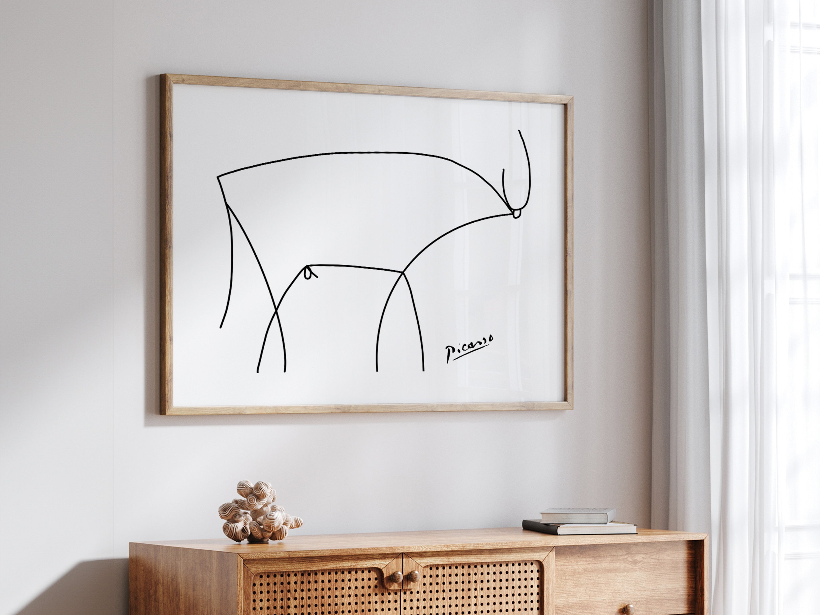 Picasso Bull Line Art Nursery Print - Minimalist Animal Drawing Poster ...