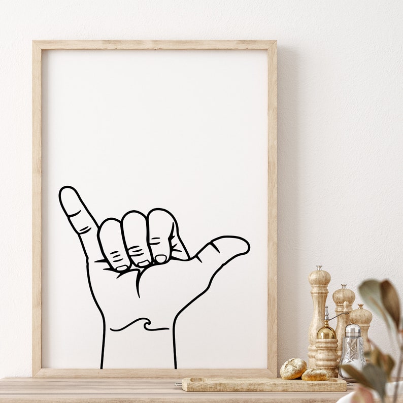 Shaka Hand Line Drawing Shaka Sign Art Print Hand Line Art - Etsy
