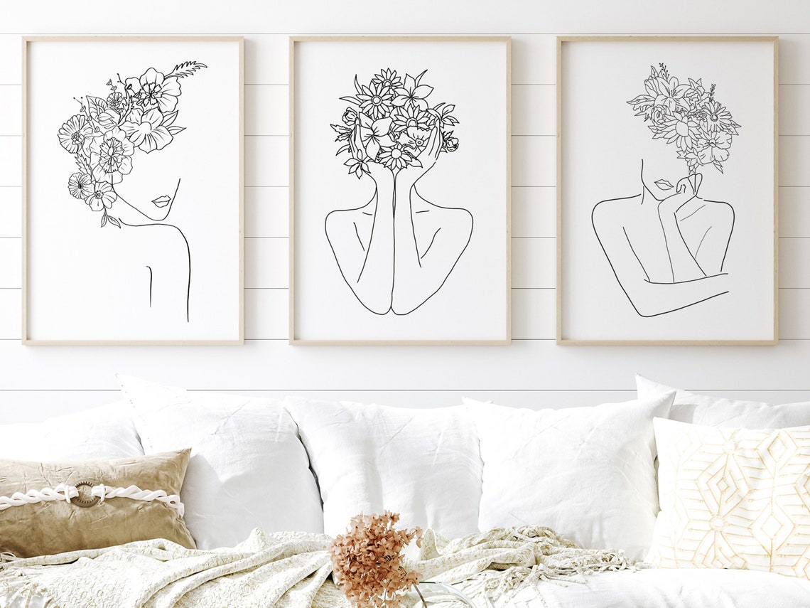 Floral Woman Head Portrait One Line Flower Head Poster Head - Etsy