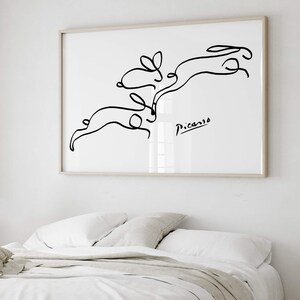 Minimalist Picasso Rabbit Line Drawing, Cubism Rabbit Line Art, Picasso ...