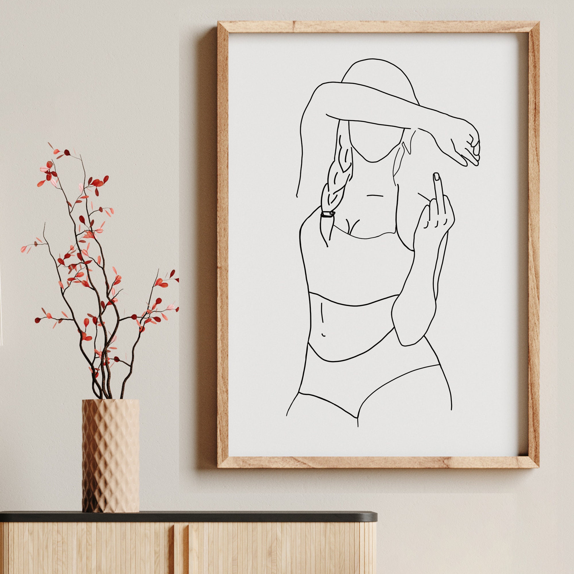 Middle Finger Line Art Print Feminist Wall Art Print Hand - Etsy